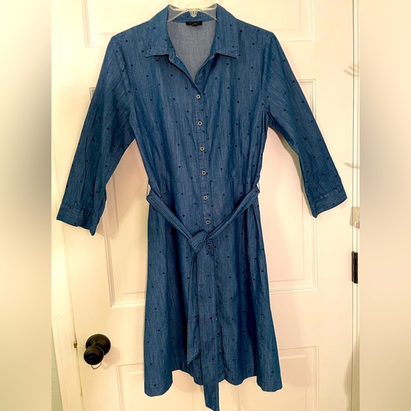 Talbots | Dresses | Talbots Petite 8p Denim Chambray W Polkadots Shirtwaist Dress With Tie Belt ...